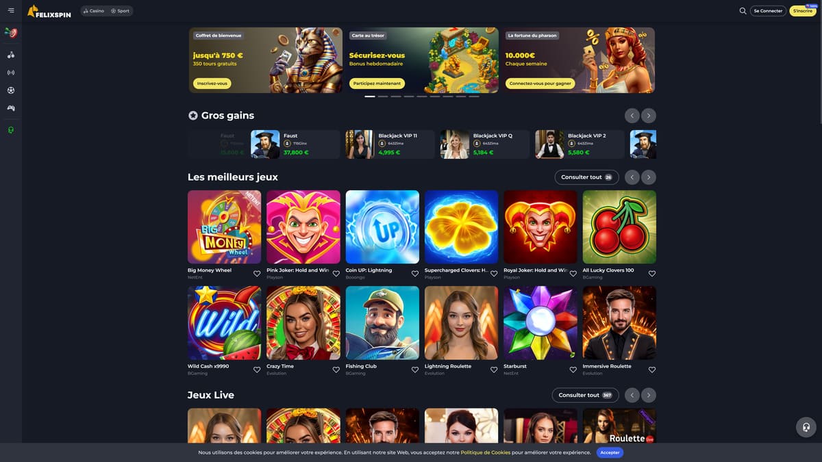 Felixspin casino | Bonus jusqu'à 750€ + 350 tours gratuits